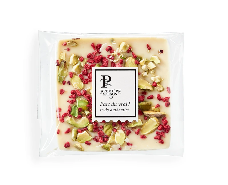 Crispy Pistachio-Raspberry White Chocolate Slab | Première Moisson